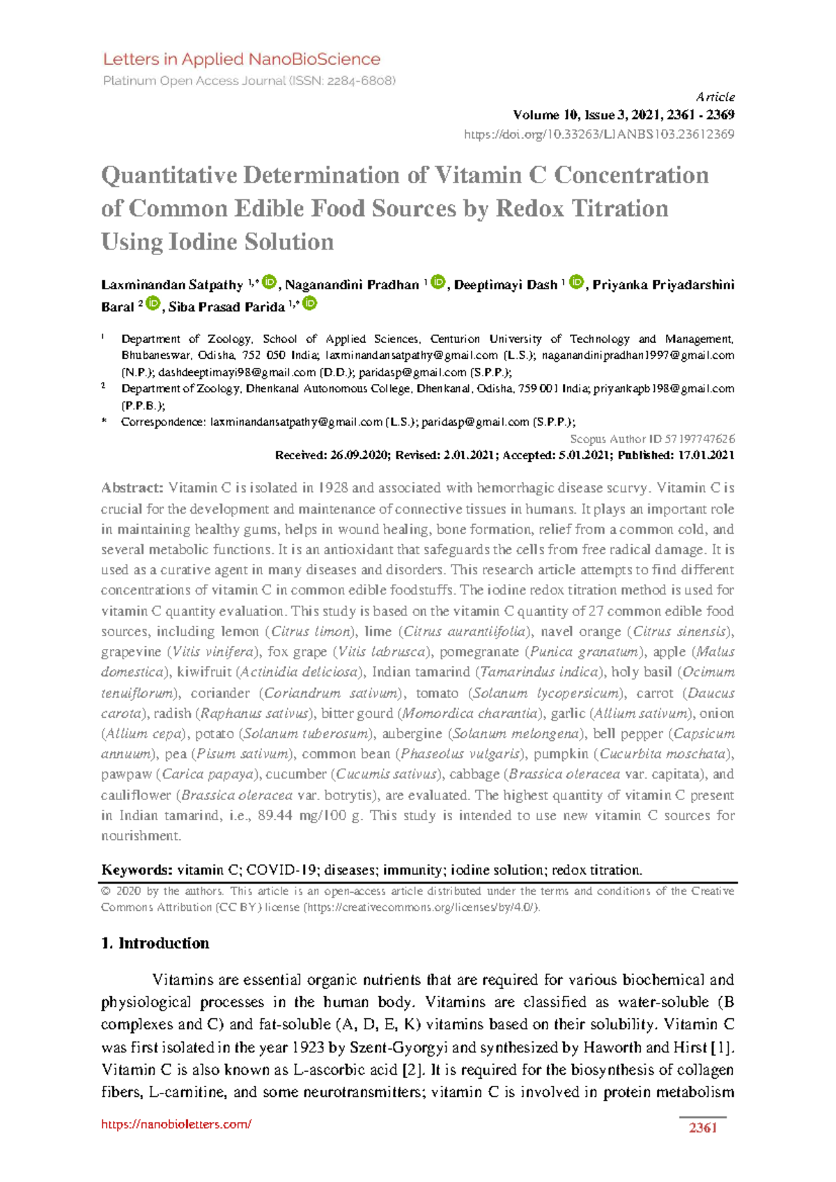 Quantitative Analysis of Vitamin C in Edible Foods Using Iodine ...