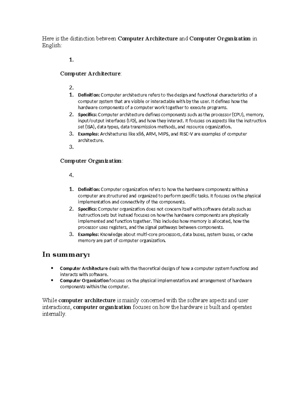 Distinction Between Computer Architecture and Organization (CS101 ...
