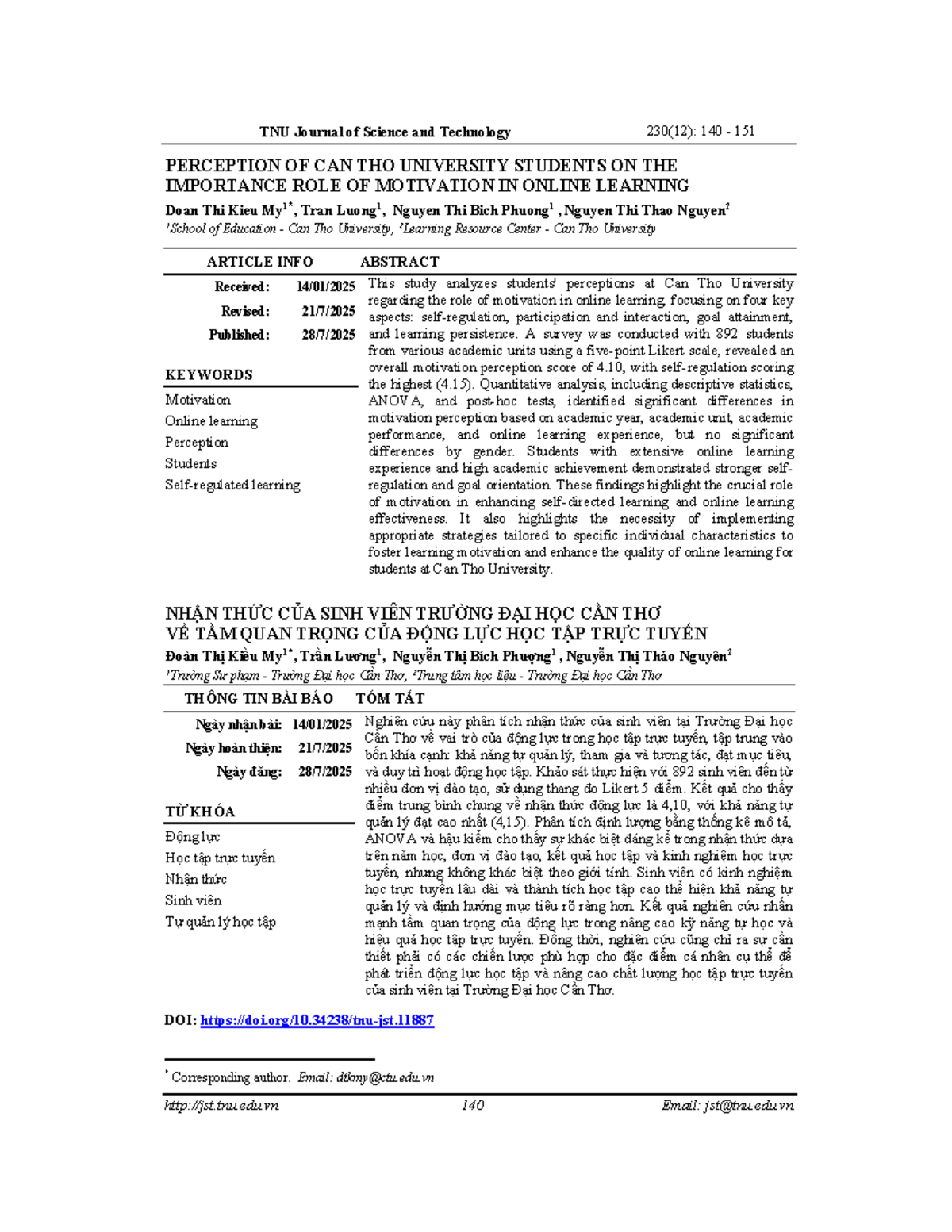 TNU Journal of Science and Technology 230(12): Motivation in Online ...