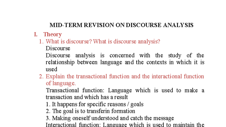 3-2025 MID-TERM Revision: Key Concepts in Discourse Analysis - Studocu