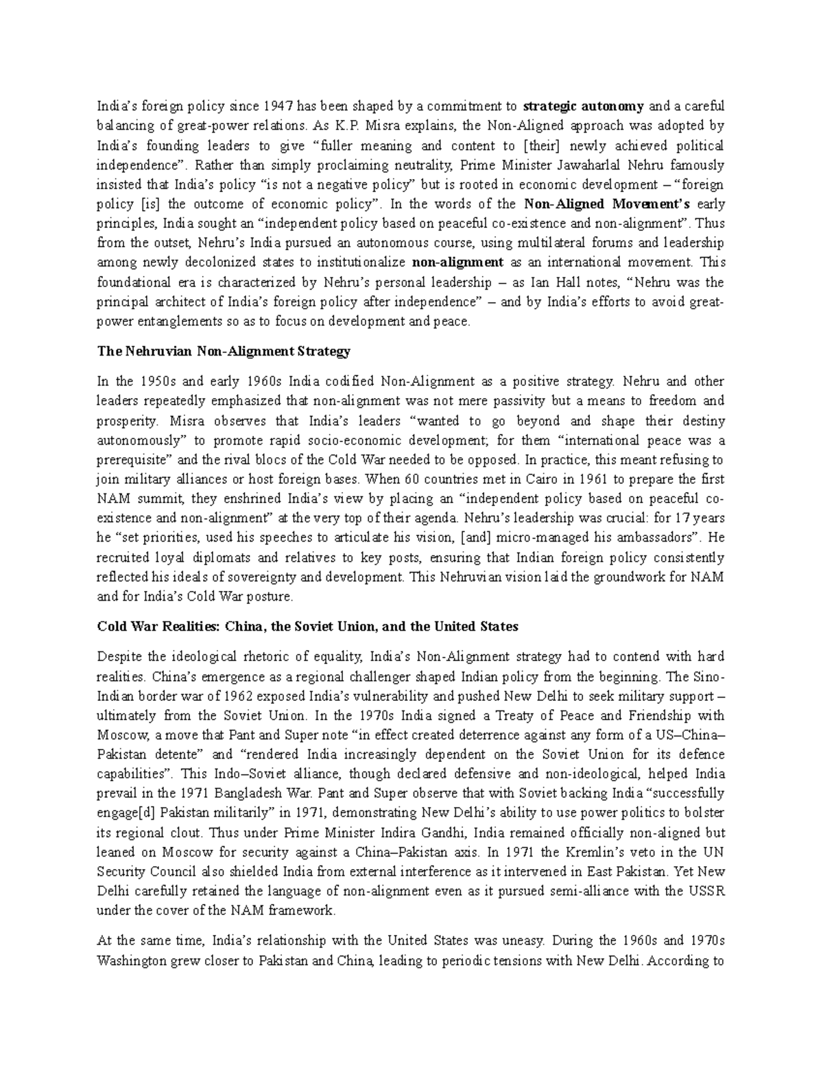 Foreign Policy Evolution: India's Strategic Autonomy Since 1947 (POL ...