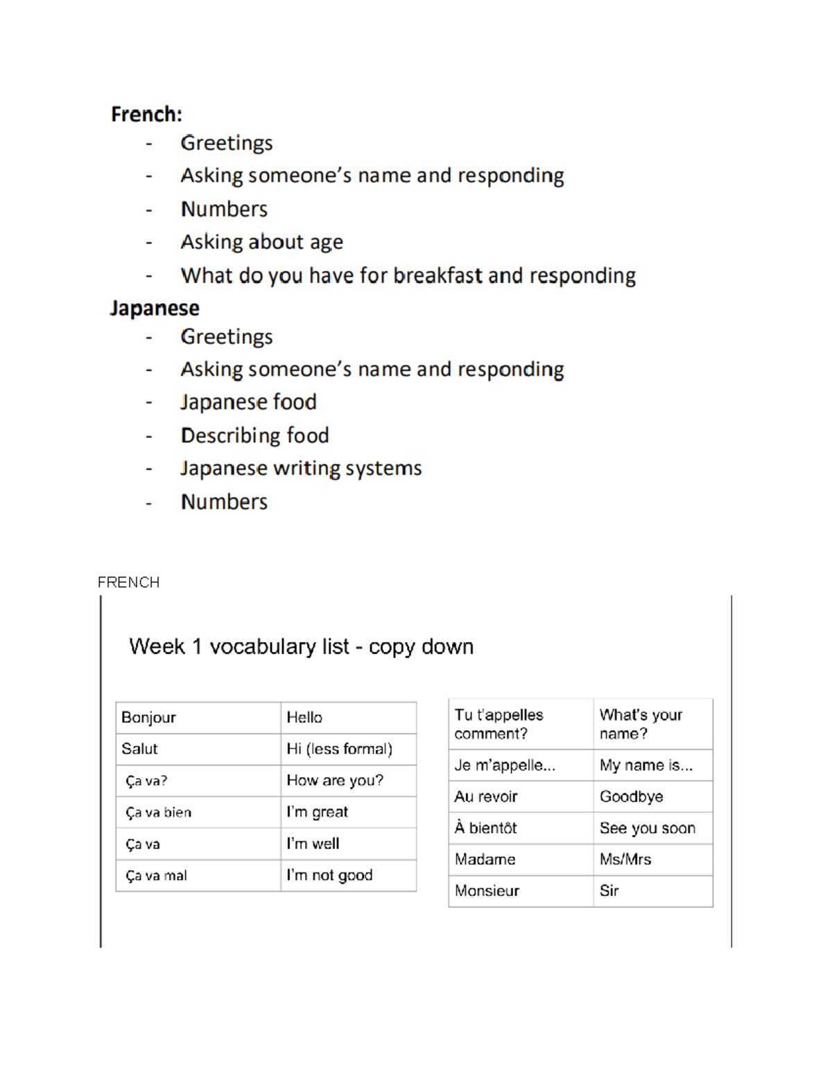 French & Japanese Language Basics: Greetings, Numbers, & Food (CRAM IG ...