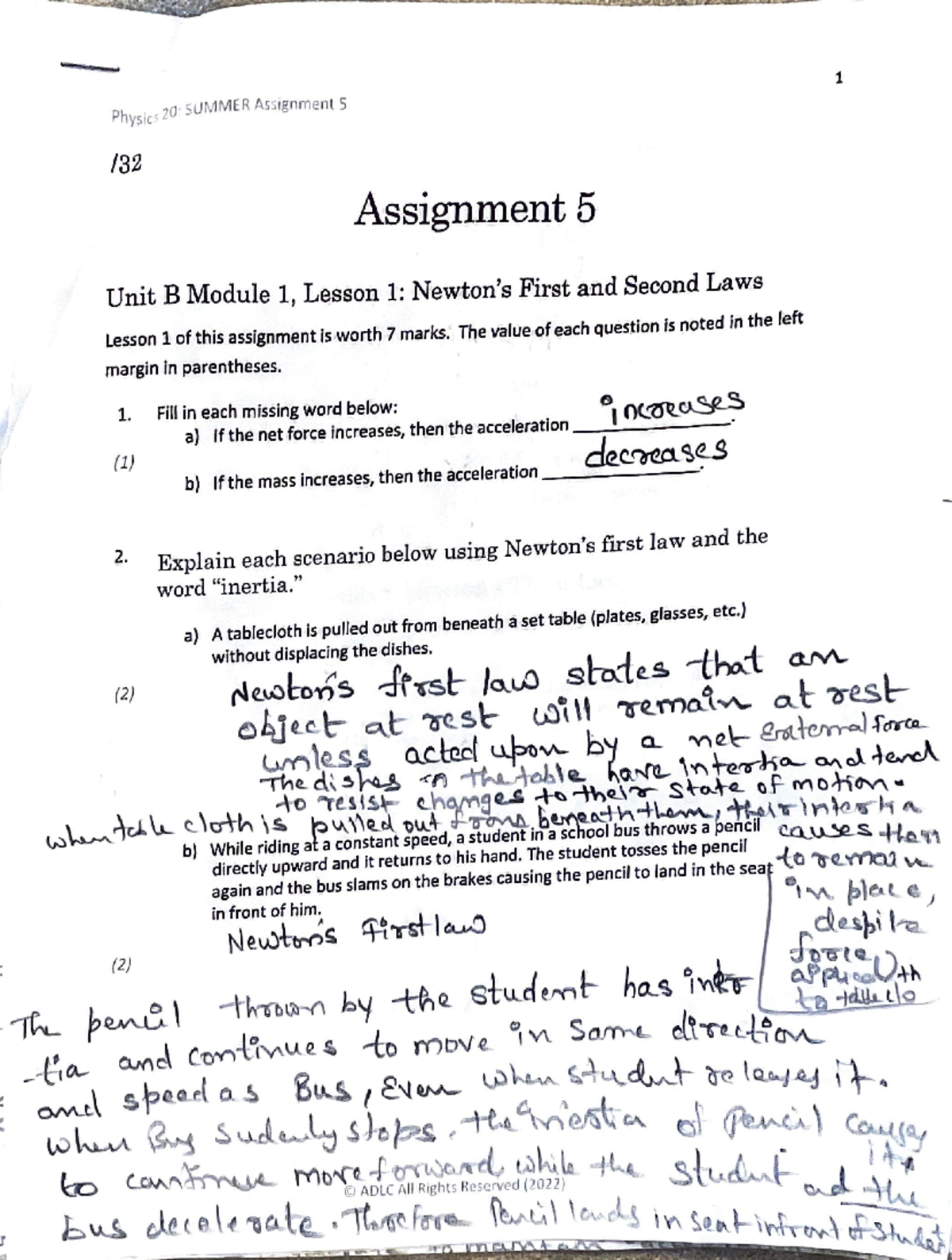 Assignment-5 Jaideep - Answers - Phy sic 20 SUMMERAssign me nt s 132 ...