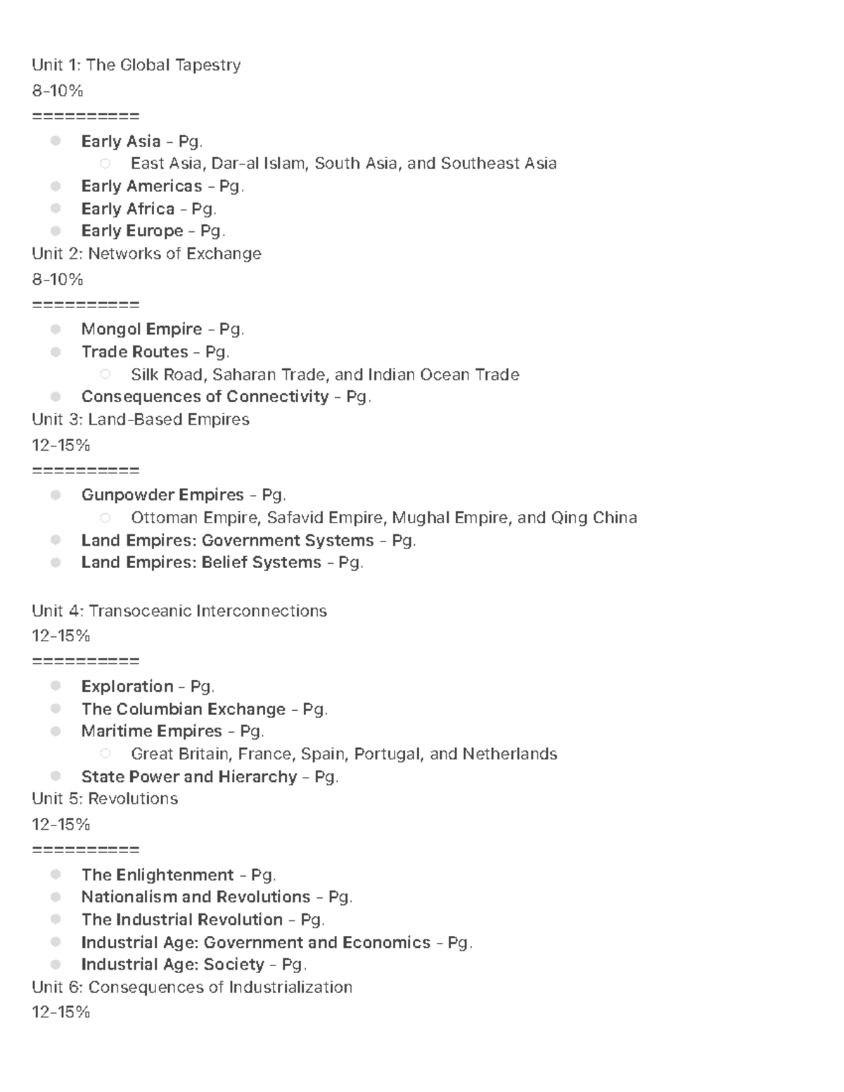 AP World History Exam Notes: Units 1-9 Overview and Key Points - - Studocu