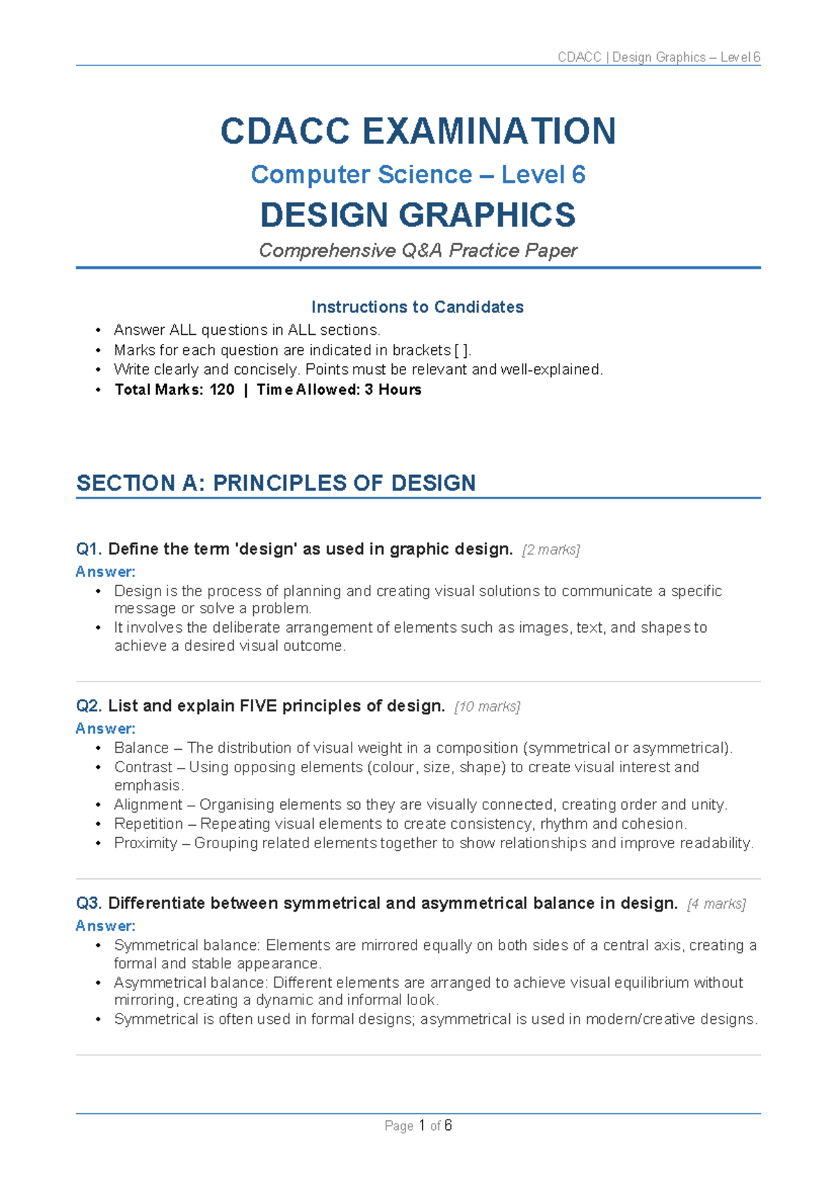 CDACC Level 6 Design Graphics Exam Practice Paper - Studocu