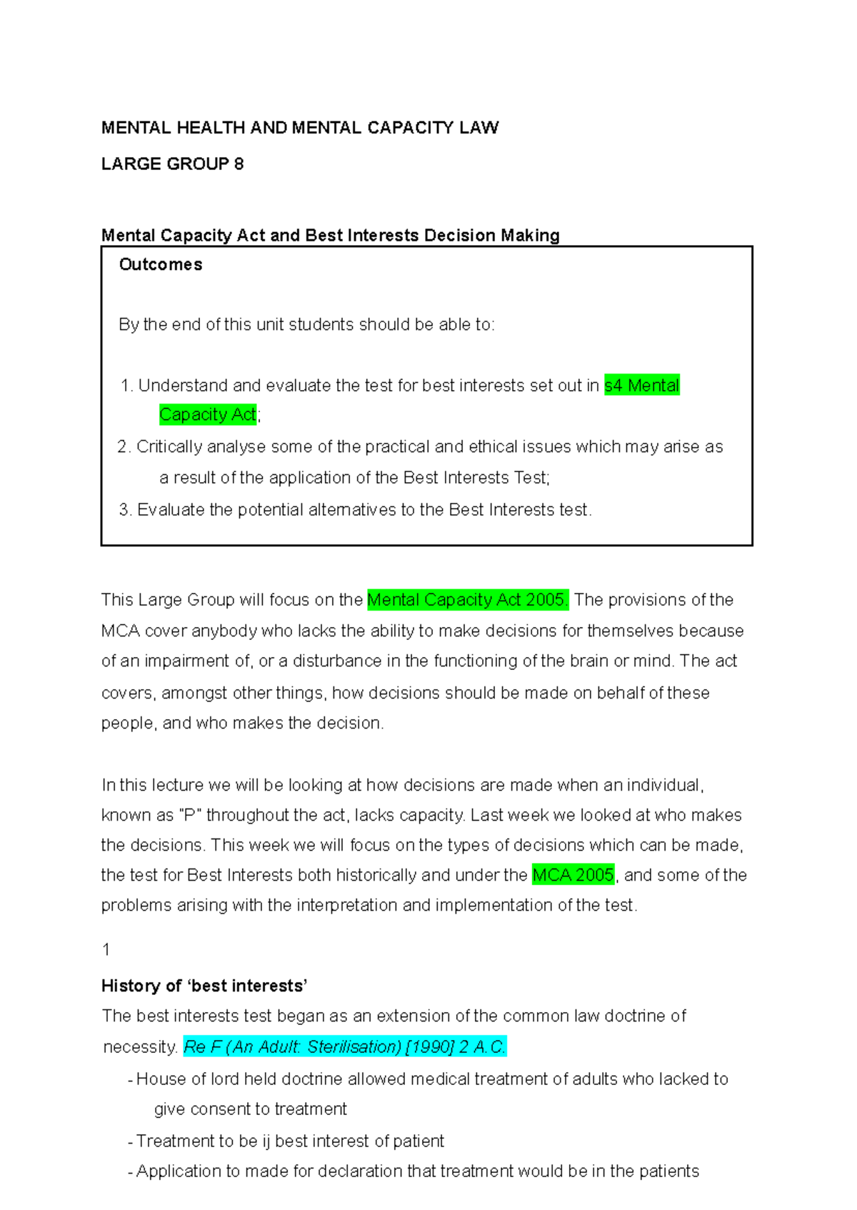 Mental Health LG 8: Key Concepts in Best Interests Decision-Making ...