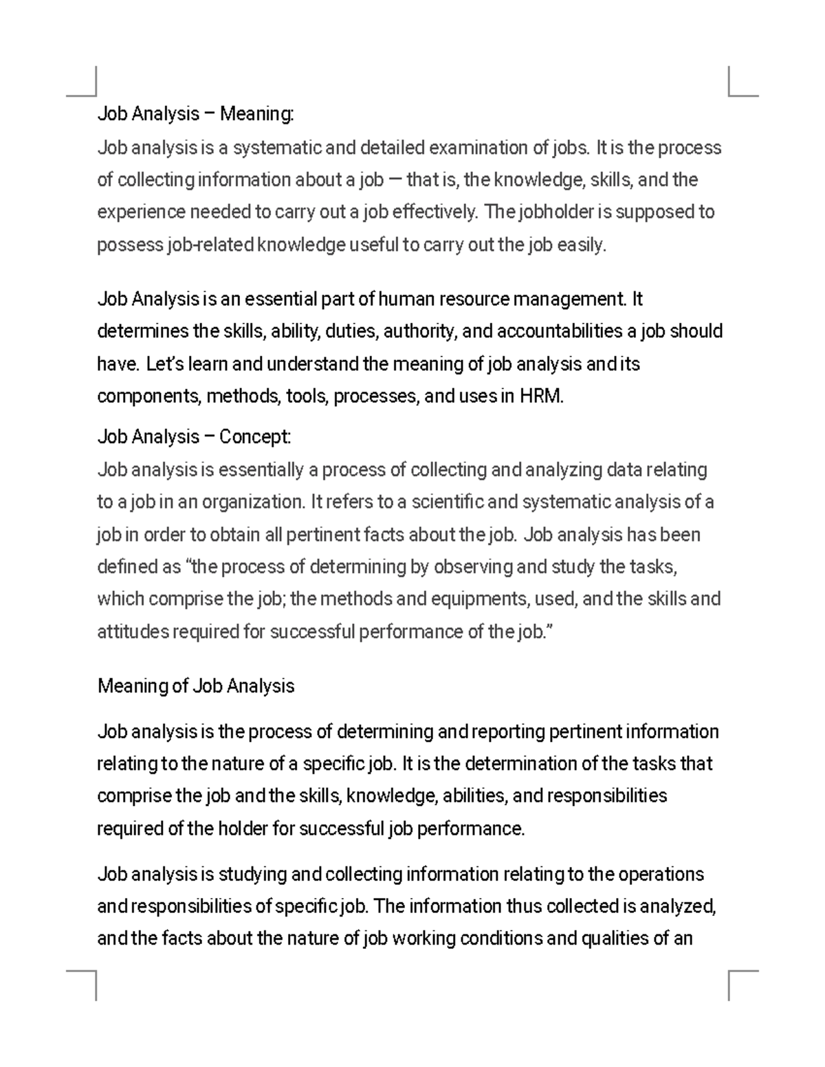 BBA Job Analysis Notes: Understanding HRM Functions and Methods - Studocu