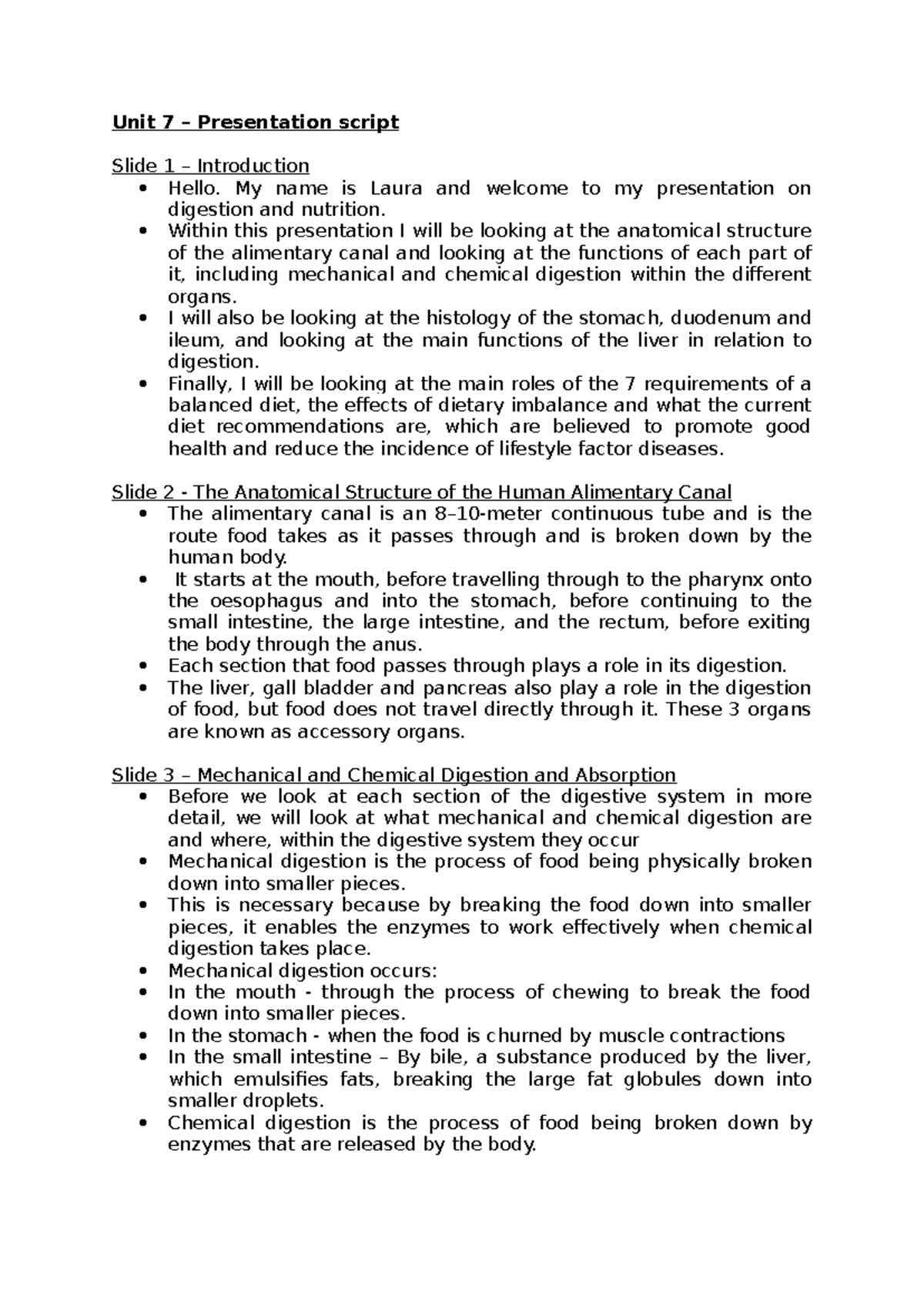 Unit 7 - Human Nutrition and Digestive System Overview Slides - Studocu