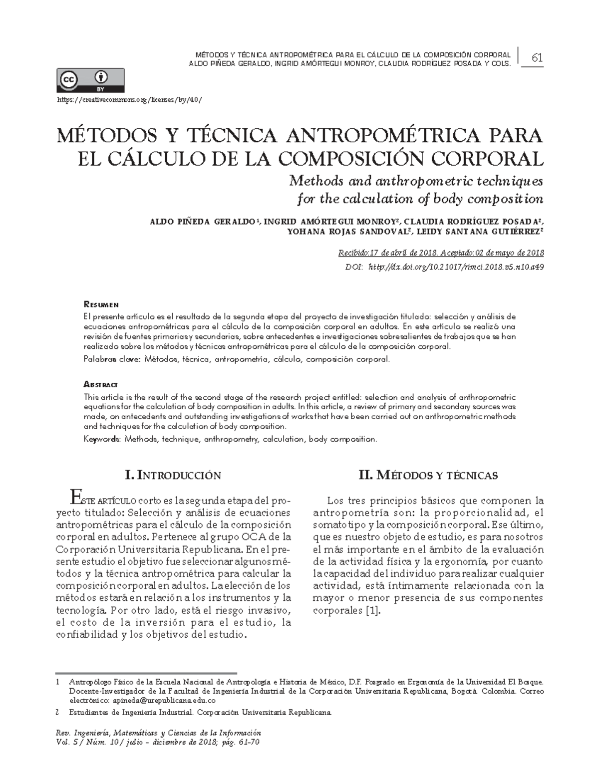 Métodos y Técnicas Antropométricas para el Cálculo de la Composición Corporal - Studocu