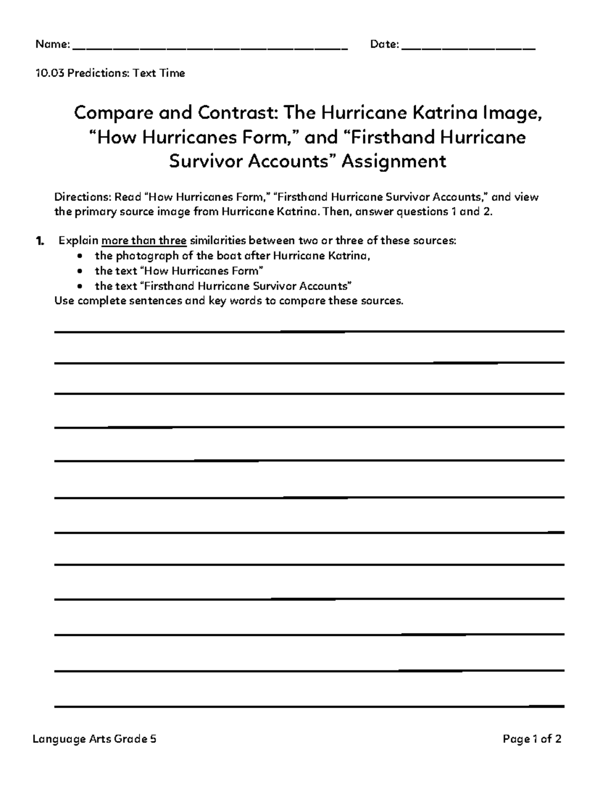 Ela G5 Compare & Contrast: How Hurricanes Form Assignment - Studocu