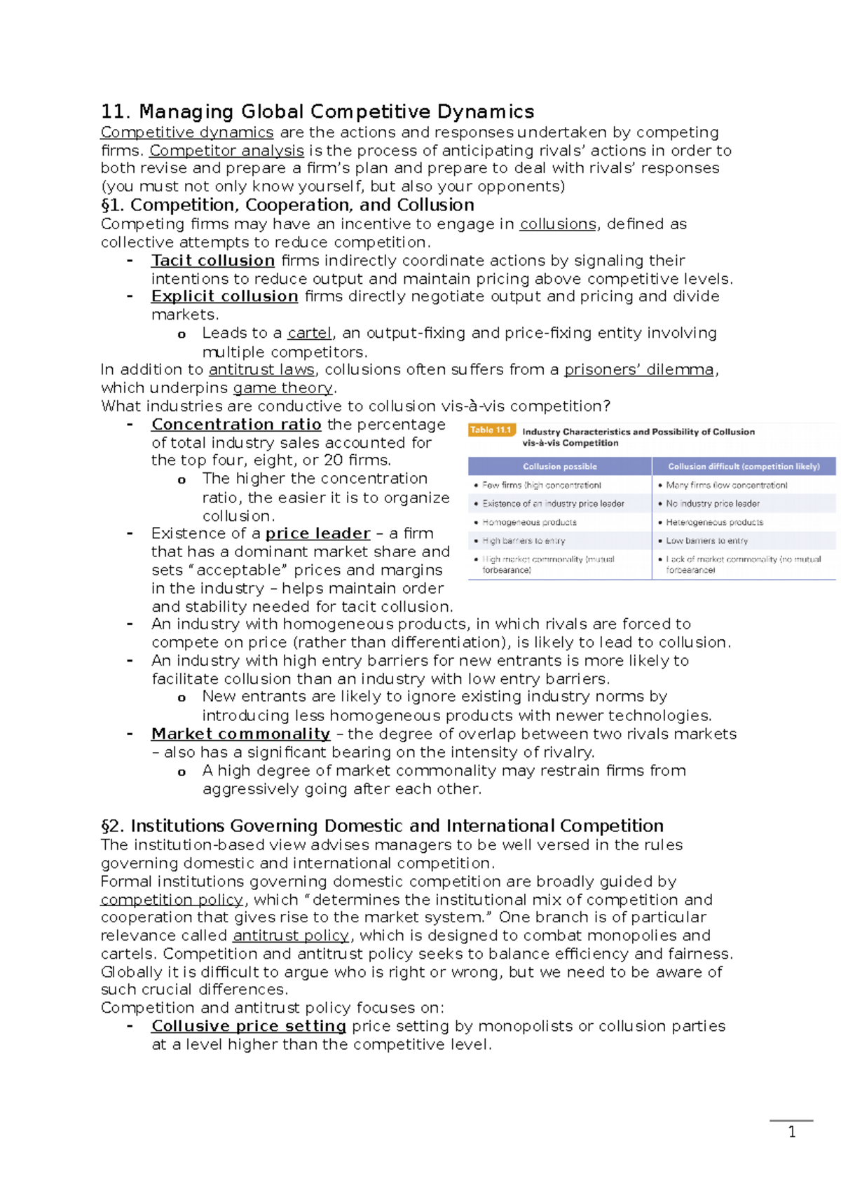 International Business Chapter 11: Managing Global Competition Dynamics ...