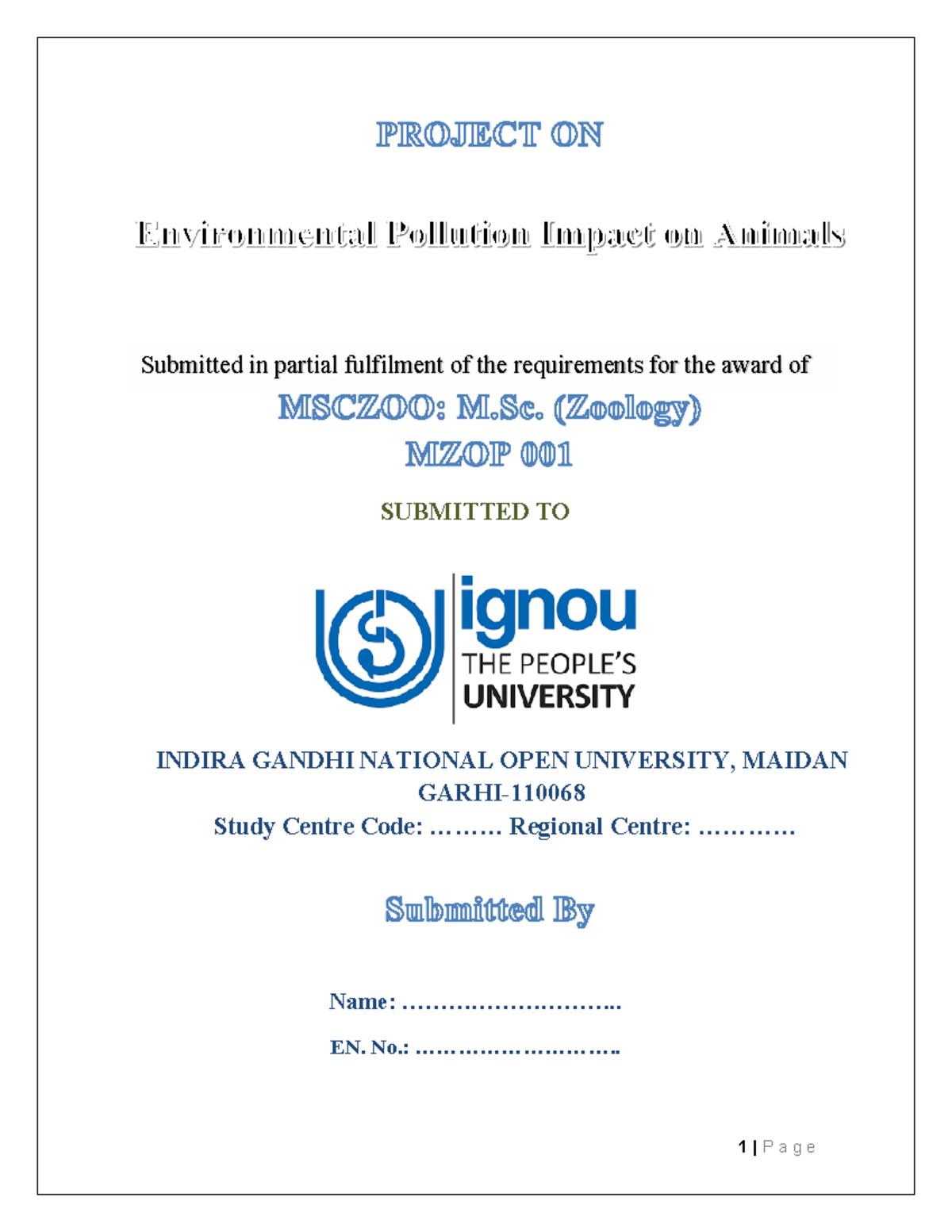 MZOP 001 Project Report: Impact of Environmental Pollution on Animals ...