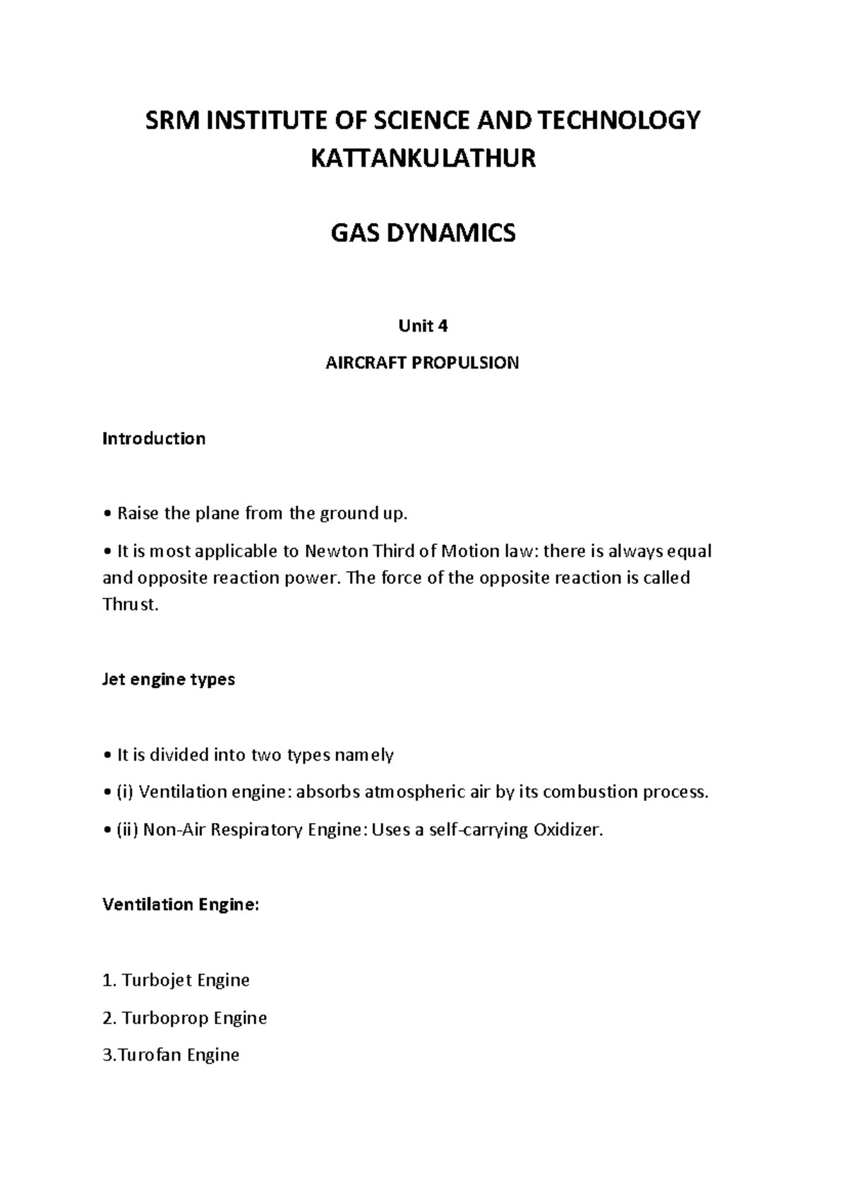 Aircraft Propulsion - Lecture Notes (Unit 4) Summary - Studocu