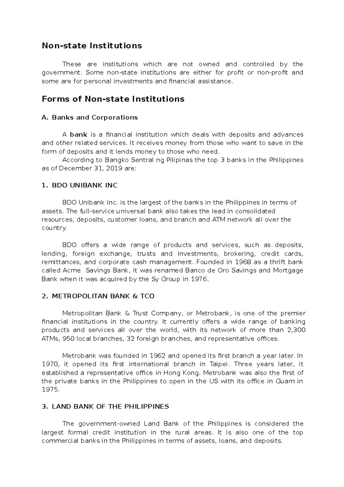 Non state institution - hope this help - Non-state Institutions These ...