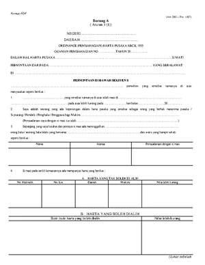 Contoh Borang DDA Surat Persetujuan Harta Pusaka Malaysia - Studocu