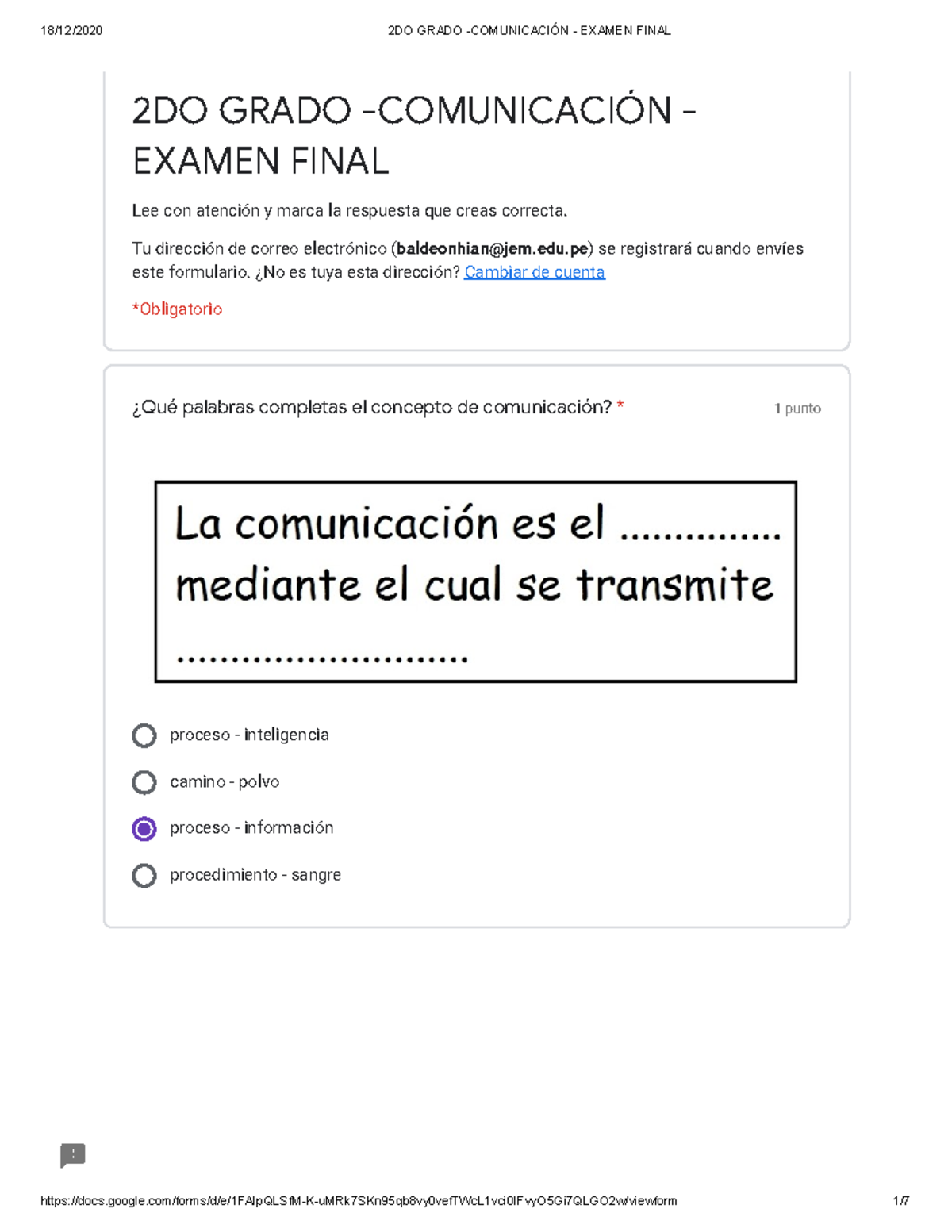 2DO Grado - Comunicación - Examen Final - Lenguaje - SENATI - Studocu