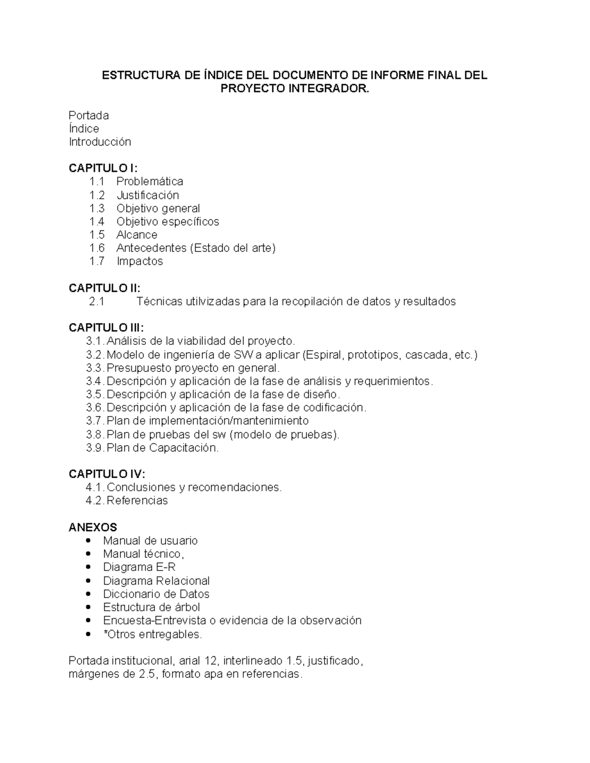 Estructura de Índice para el Informe Final del Proyecto Integrador - Studocu