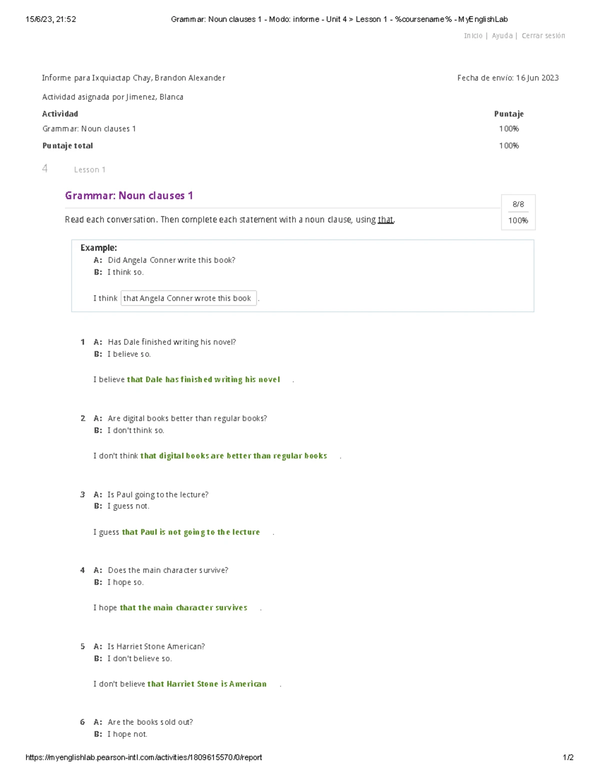 Grammar Noun clauses 2 - Modo informe - Unit 4 Lesson 1 - My English ...