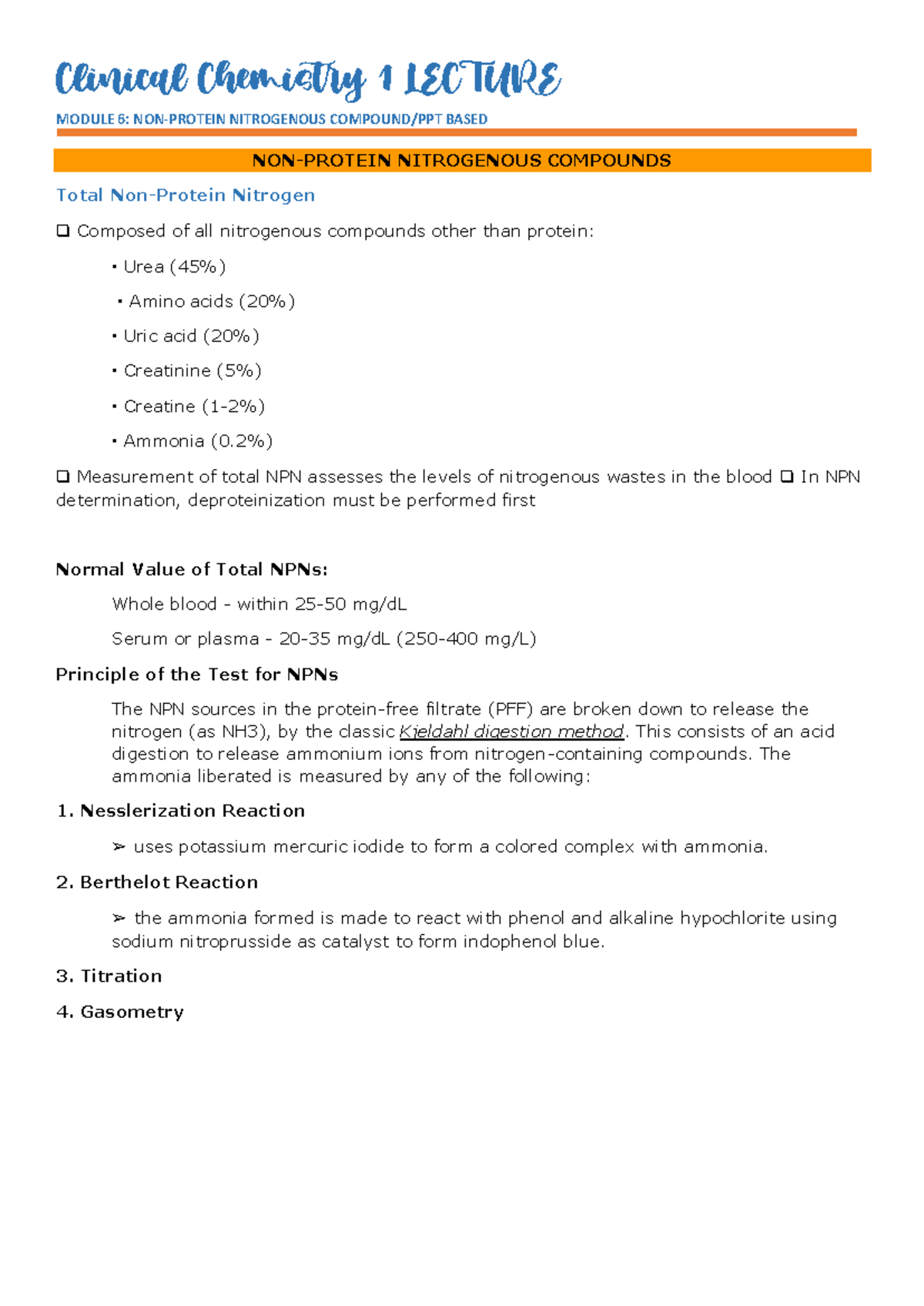 Module 6 NON- Protein Nitrogenous Compound - MODULE 6: NON-PROTEIN ...