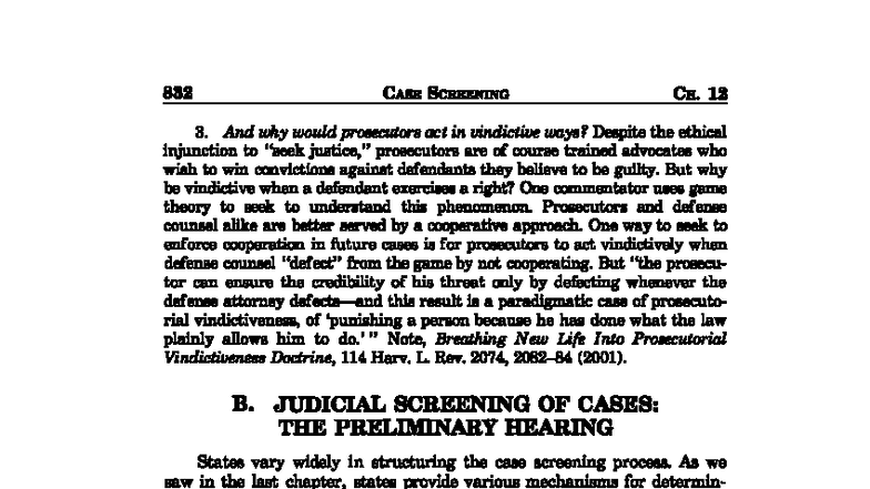 832 CASE SCREENING: JUDICIAL PRELIMINARY HEARINGS & VINDICTIVENESS ...