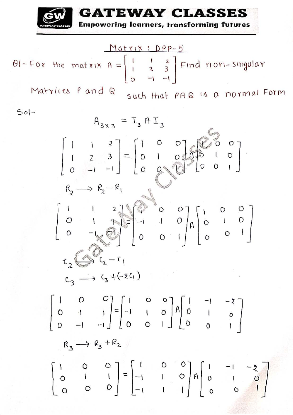 ᒪᑭᖇᑭᗪᐯ 820 BAS103 Engineering Mathematics IM 1 DPP 5 Sol - B.Tech - GW GATEWAY CLASSES GATEWAY ...