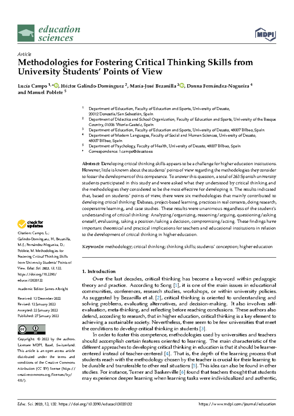 Methodologies for Enhancing Critical Thinking Skills in Higher Ed (EDU ...