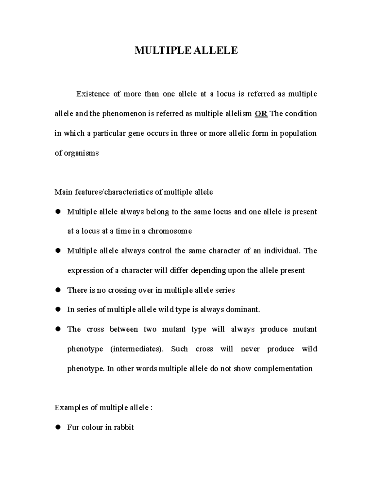 Multiple Allele Phenomenon: Key Lecture Notes for Genetics Study - Studocu