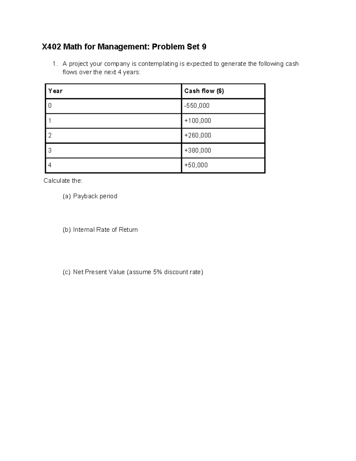 X402 Math for Management: Module 9 Problem Set Analysis - Studocu