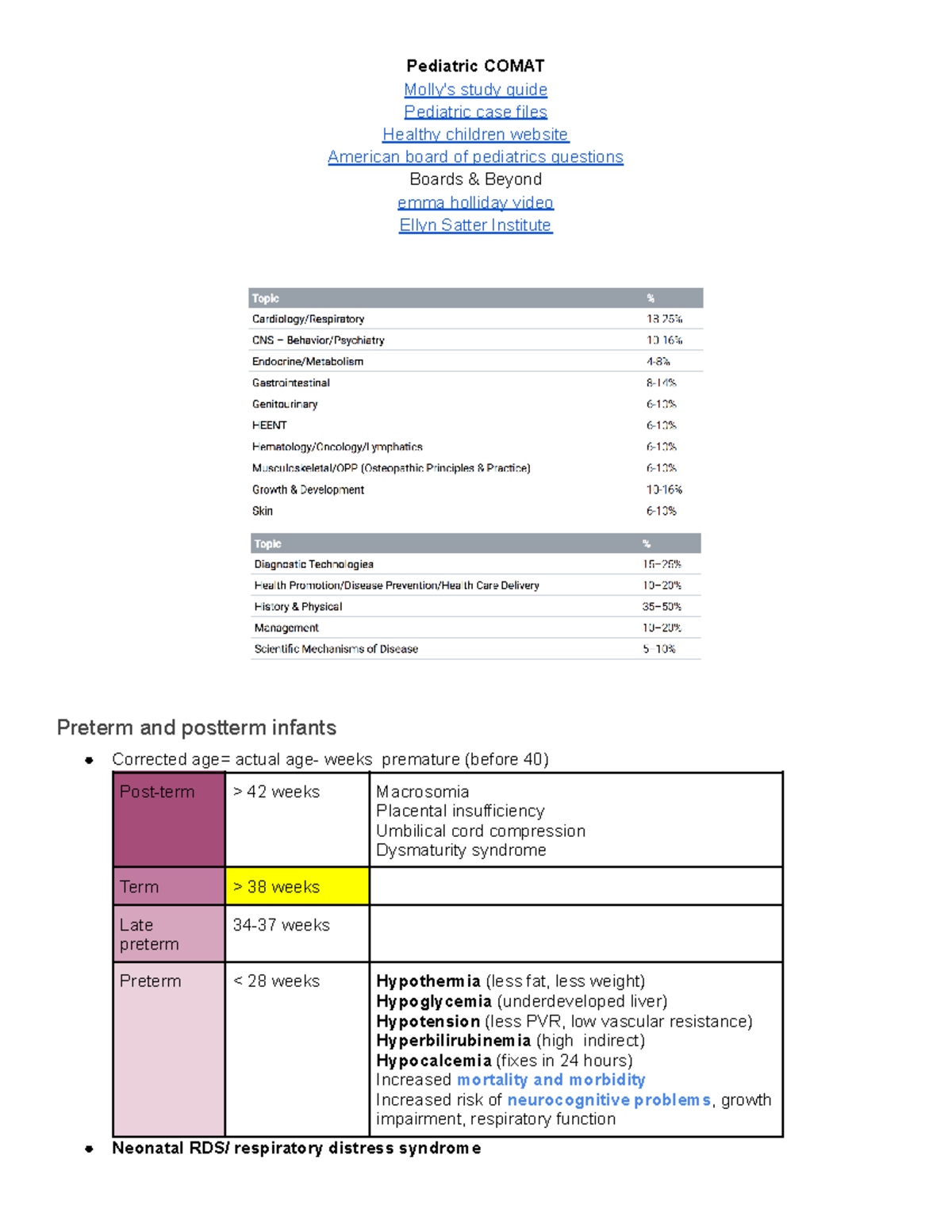 Pediatric COMAT Final Exam Study Guide for Newborn Care and Conditions ...