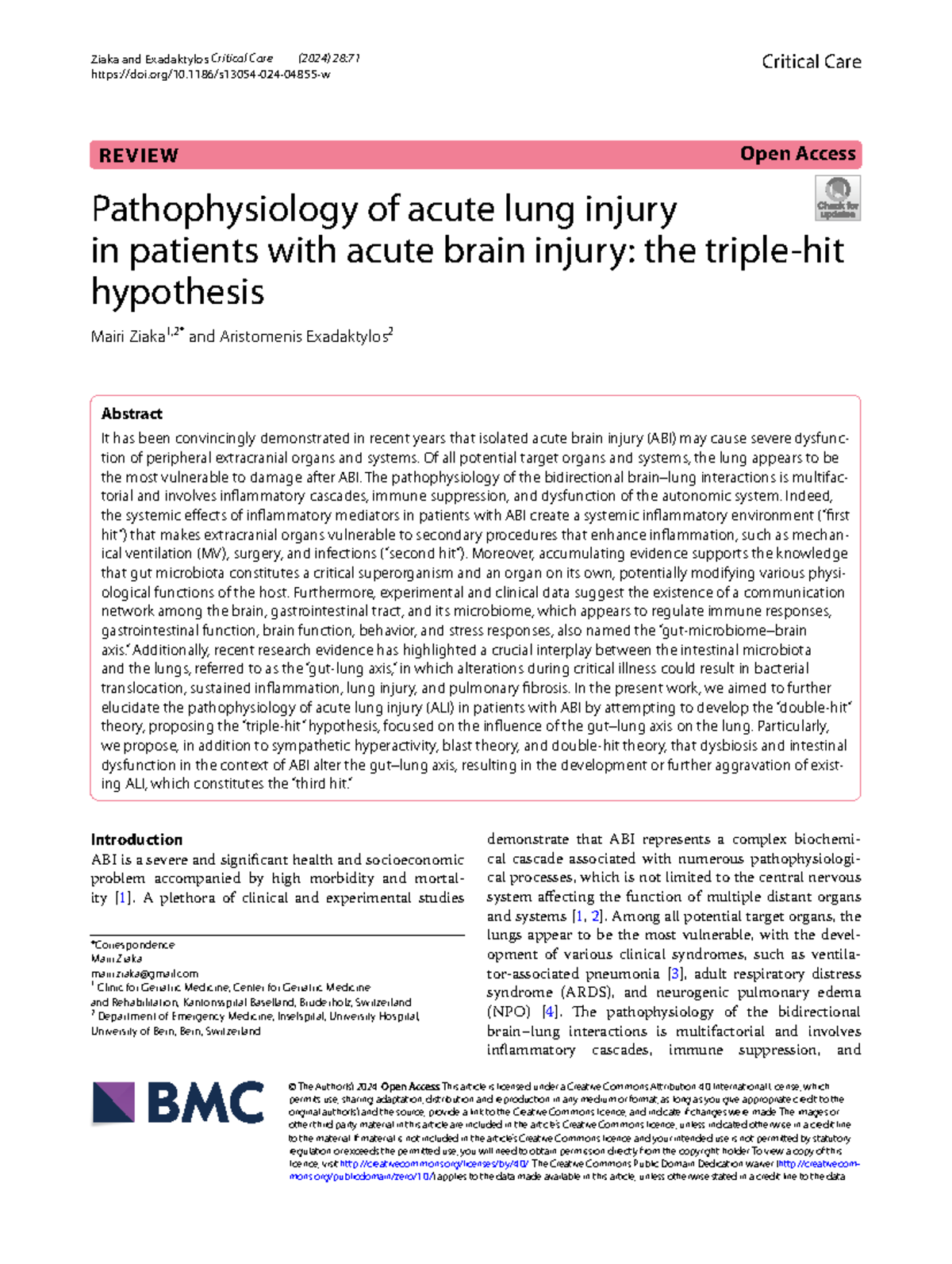 Pathophysiology of Acute Lung Injury in ABI Patients: A Review (2024 ...