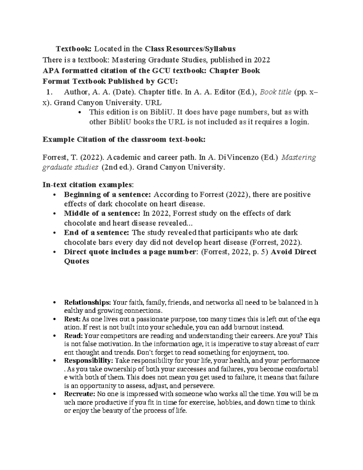 GCU: Mastering Graduate Studies Textbook Citation Guide - Studocu