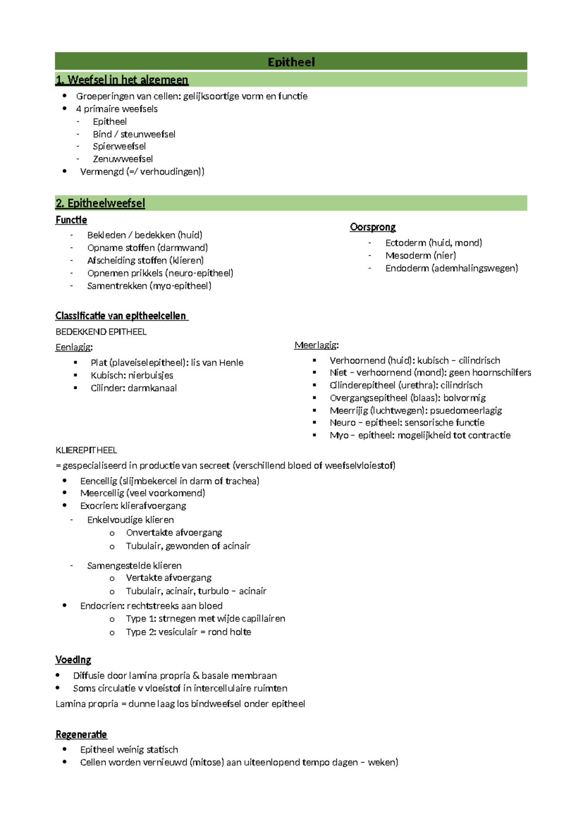 Histologie: Epitheelweefsel en Weefselstructuren (BIO101) - Studocu