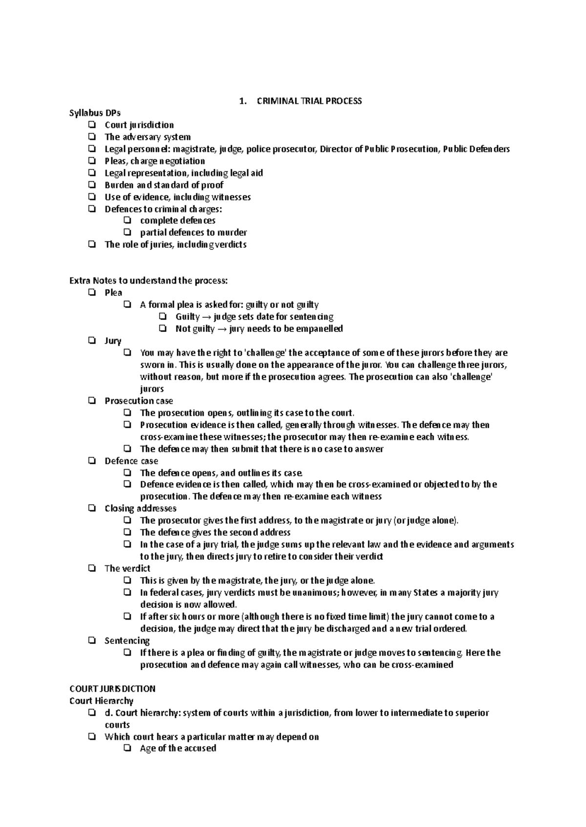 Year 12 Legal Study Notes: Criminal Trial Process Overview - Studocu