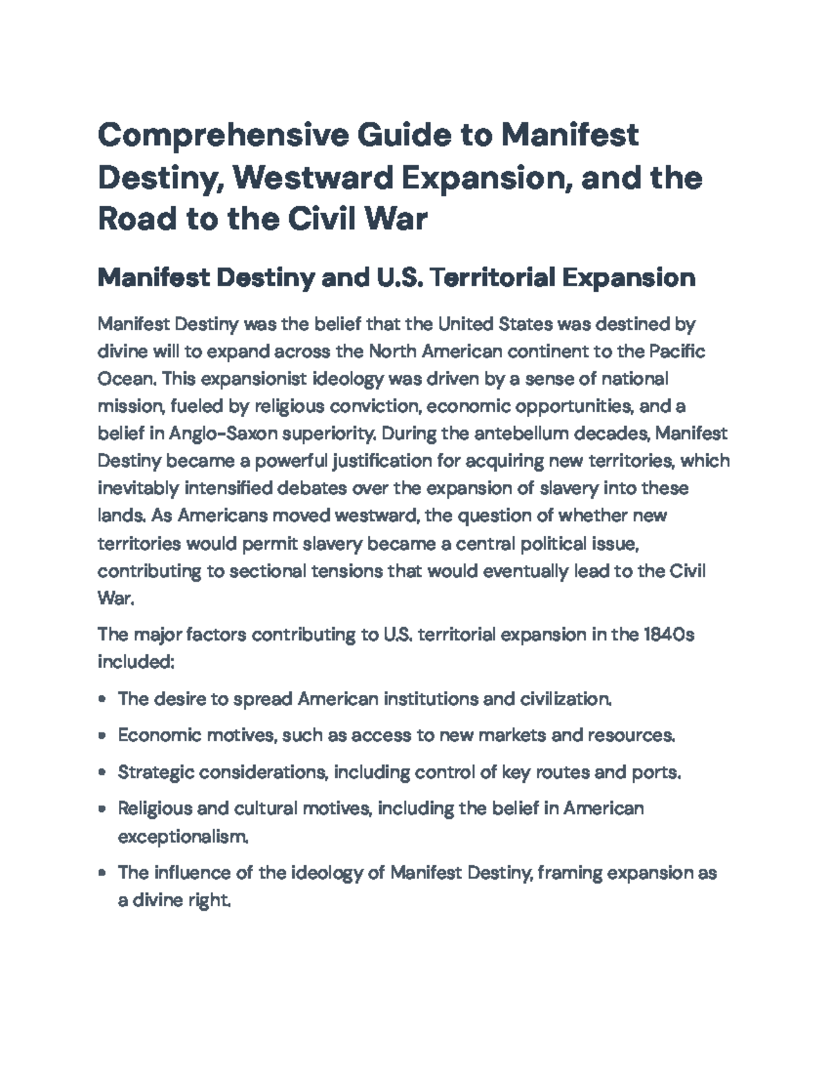 Manifest Destiny: A Comprehensive Study of 19th Century U.S. Expansion ...