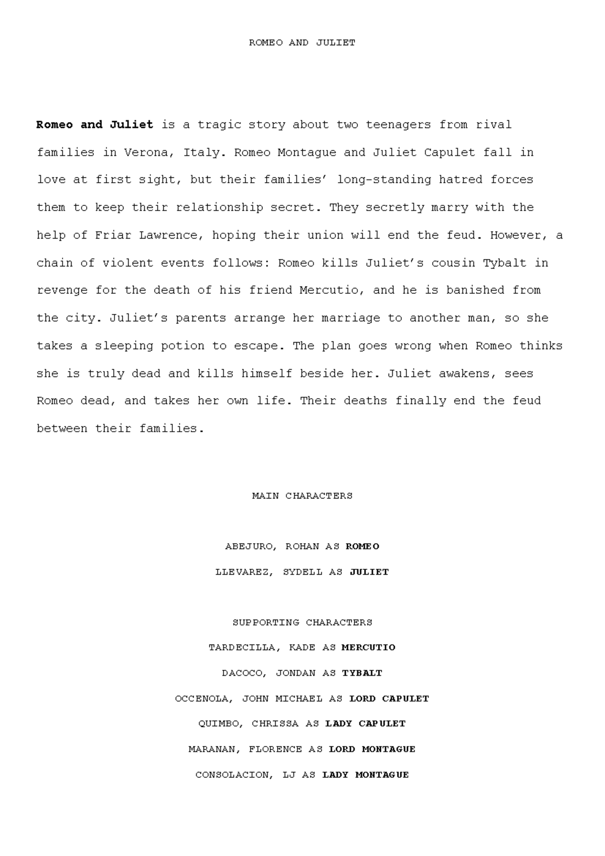 ROMEO AND JULIET: A Tragic Love Story Analysis - Studocu