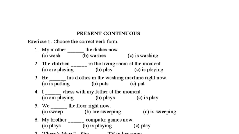 PRESENT CONTINUOUS Exercises for Practice (26-8-2025) - Studocu