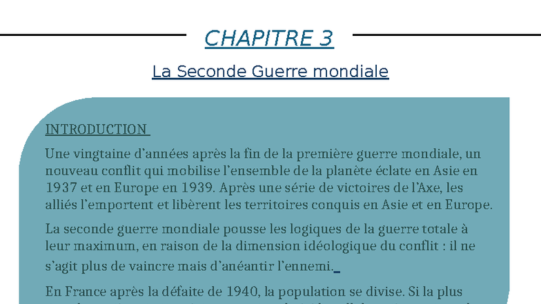 CHAPITRE 3 - La Seconde Guerre mondiale : Conflits et Résistances - Studocu