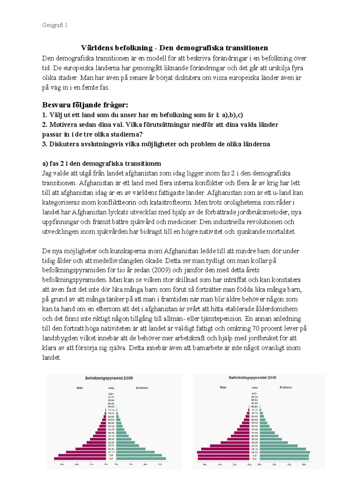 Den demografiska transitionen - Geografi 1 - Analys av Afghanistan och ...