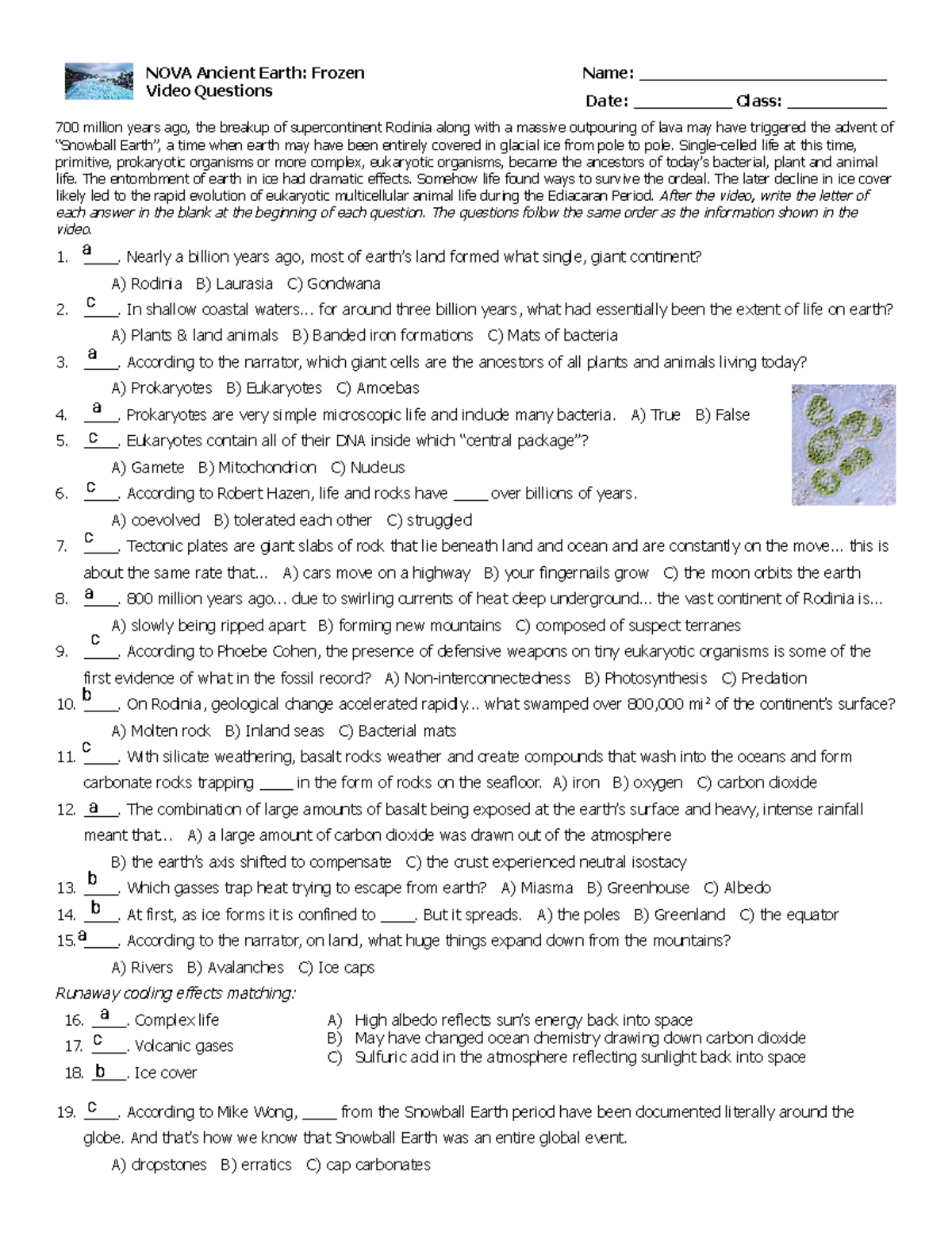 NOVA Ancient Earth: Frozen Video Questions (Class: 700) - Studocu