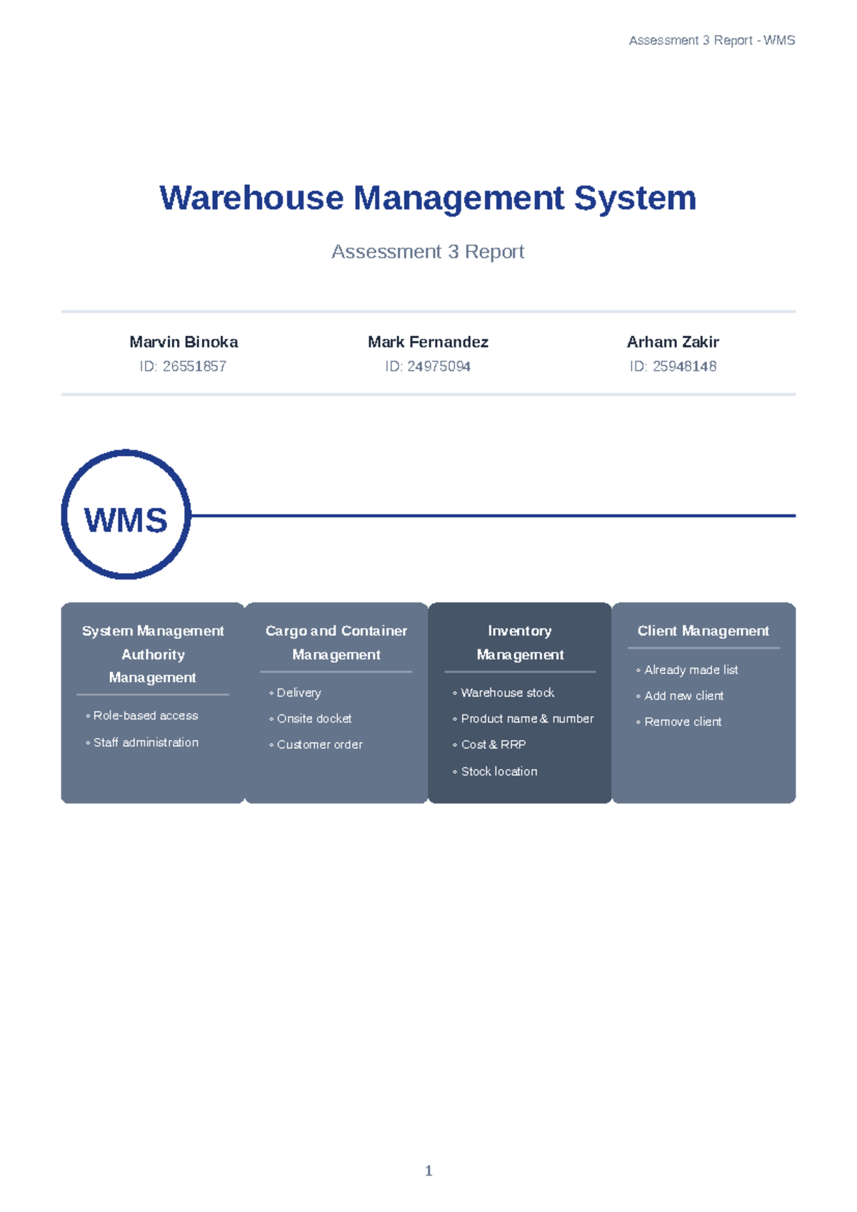 Assessment 3 Report: WMS Warehouse Management System Analysis - Studocu