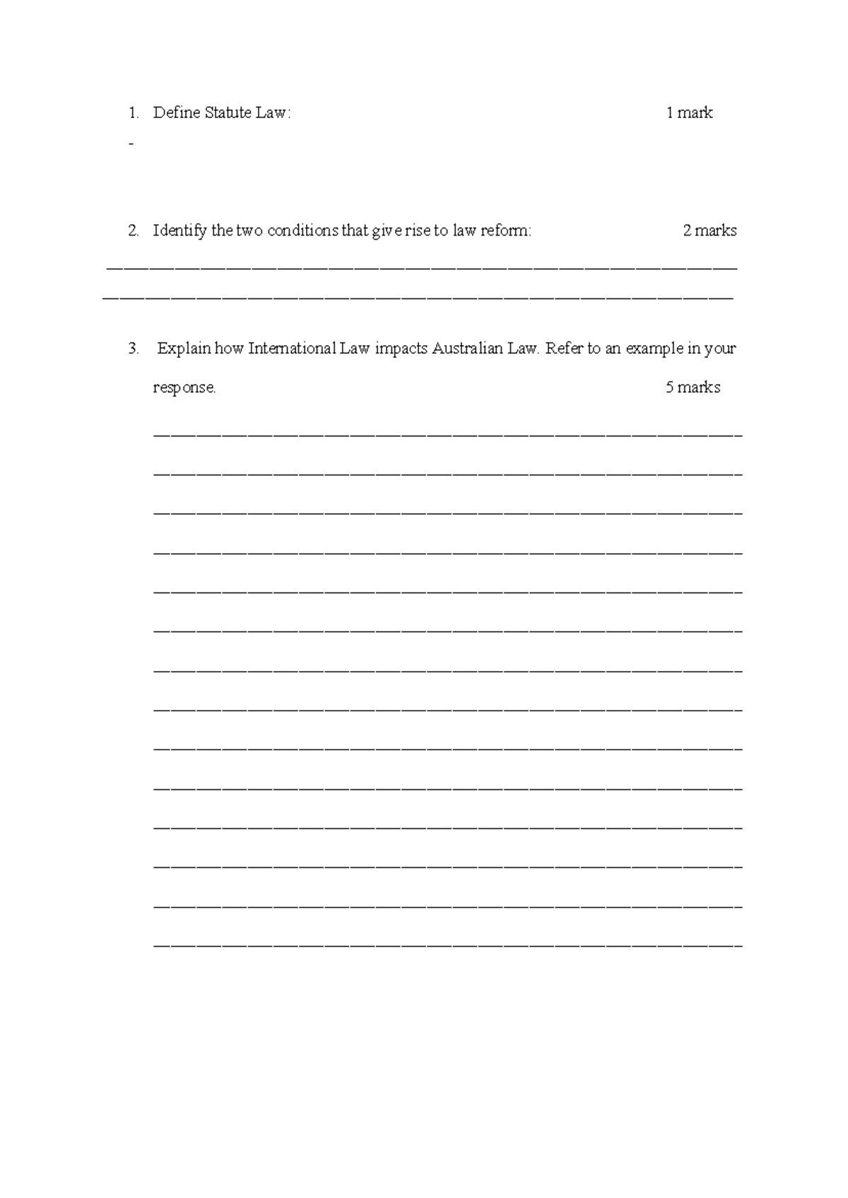 Preliminary Legal Studies - Practice Questions on Law Concepts - Studocu