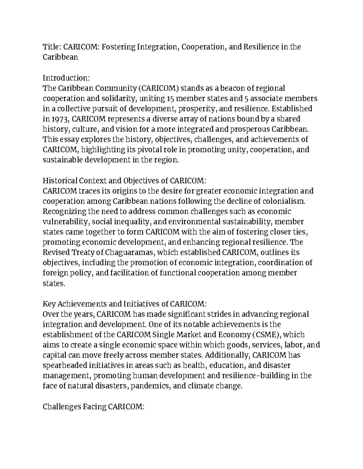 CARICOM - A Comprehensive Overview of Regional Integration Challenges ...