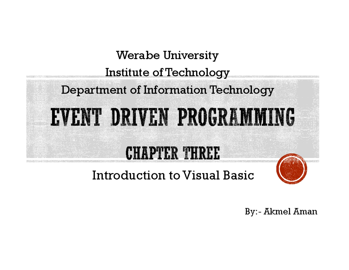 Introduction to Visual Basic Programming - Chapter 3 (IT 101) - Studocu