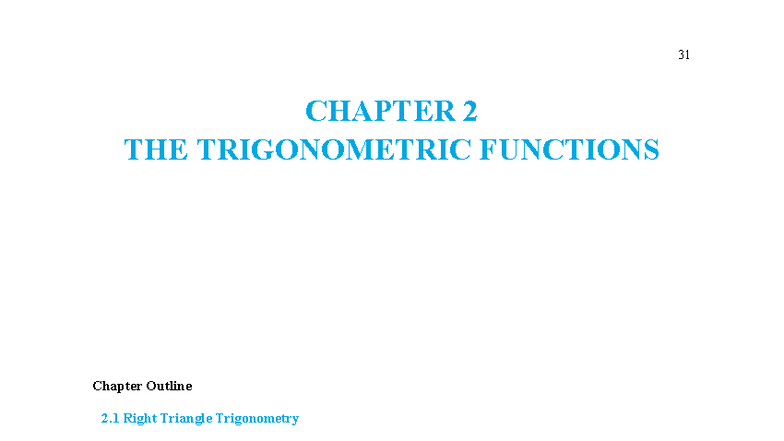 Trigonometric Functions: Chapter 2 - Right Triangle Trigonometry - Studocu