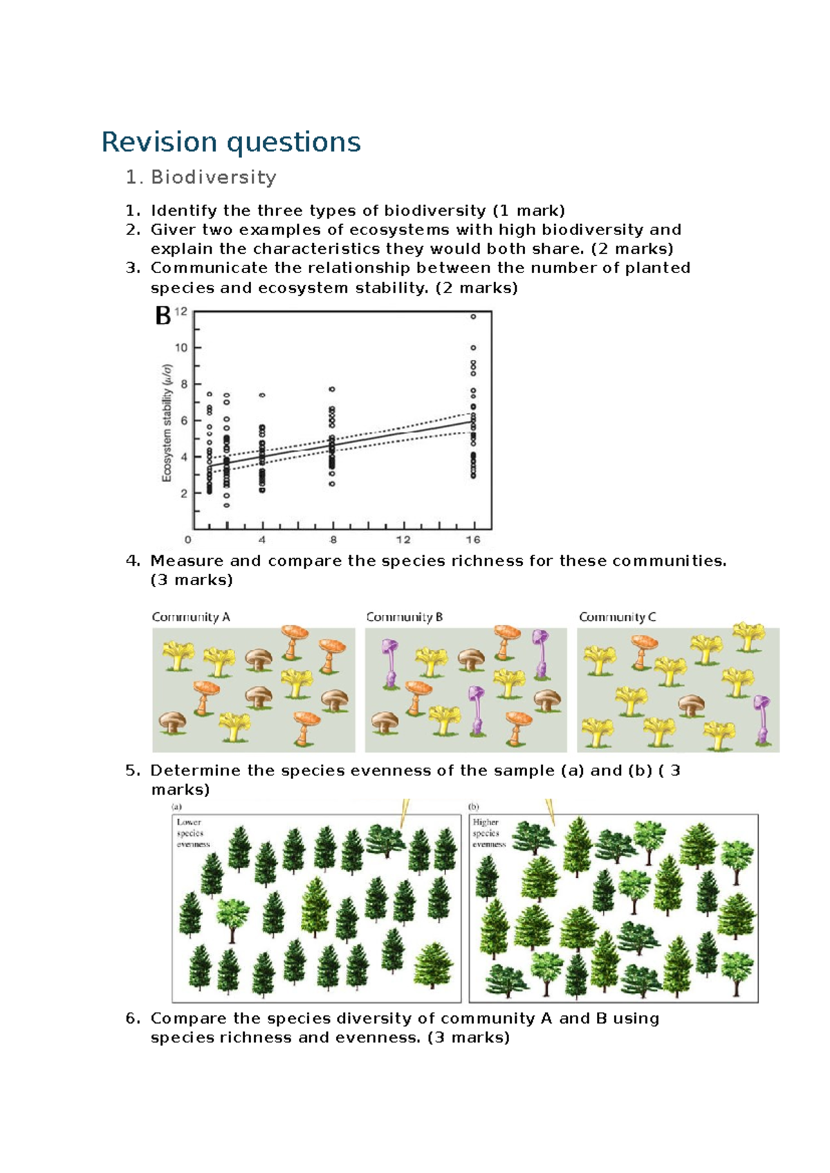 Biodiversity Revision Questions - Practice Exam (BIO101) - Studocu