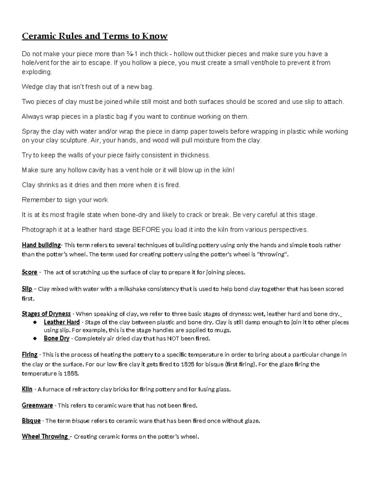 Ceramic Terms and Rules for Mugs (ART 101) - Studocu