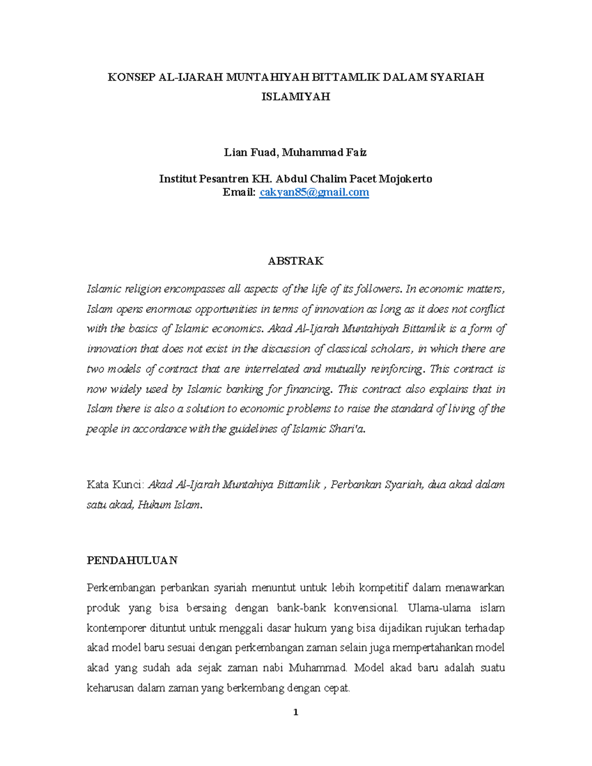 Kajian Syariah tentang Akad Al-Ijarah Muntahiyah Bittamlik dalam Islam ...