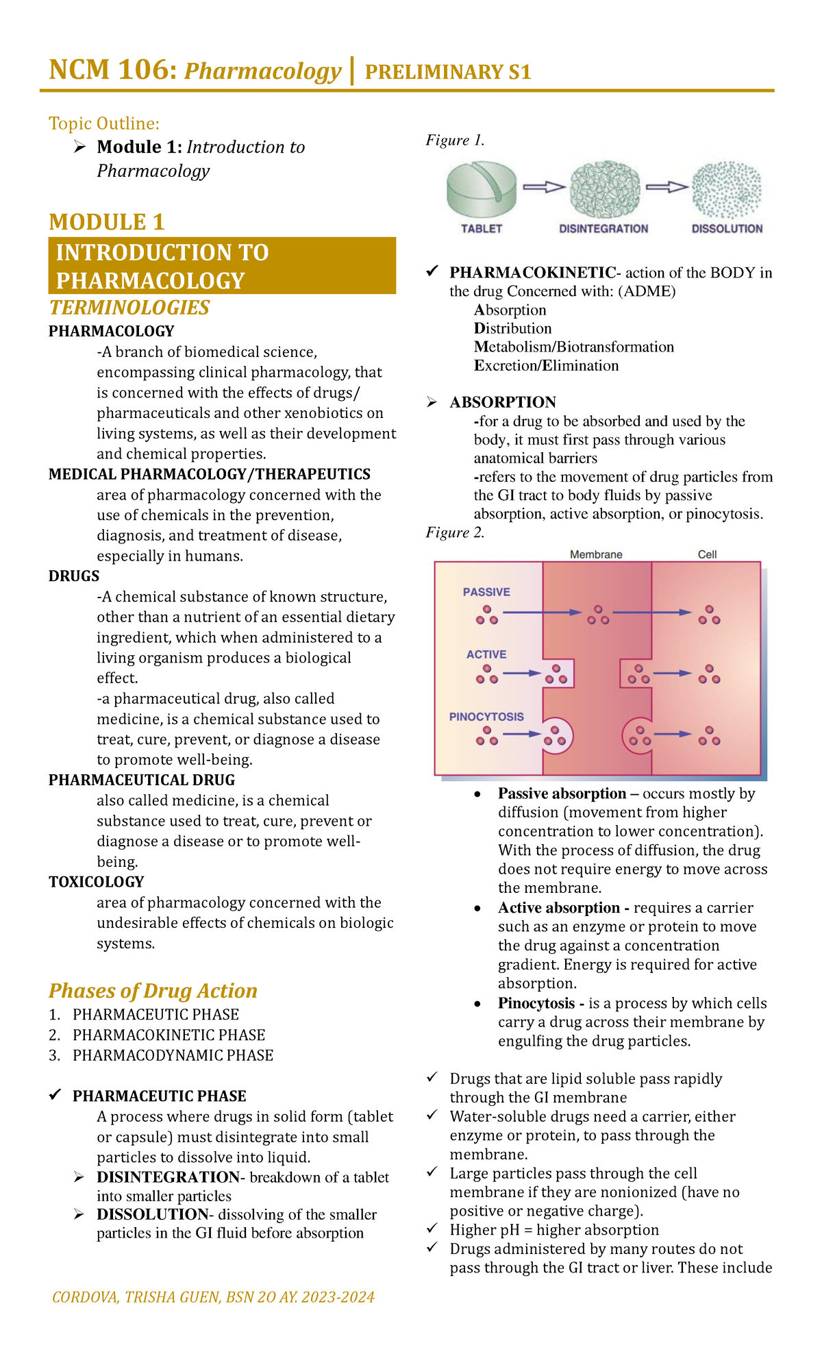 Pharmacology Notes - Topic Outline: Module 1: Introduction to ...