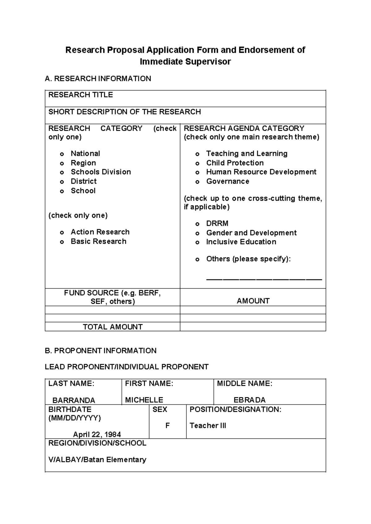 Research Proposal Application Form & Supervisor Endorsement - Studocu
