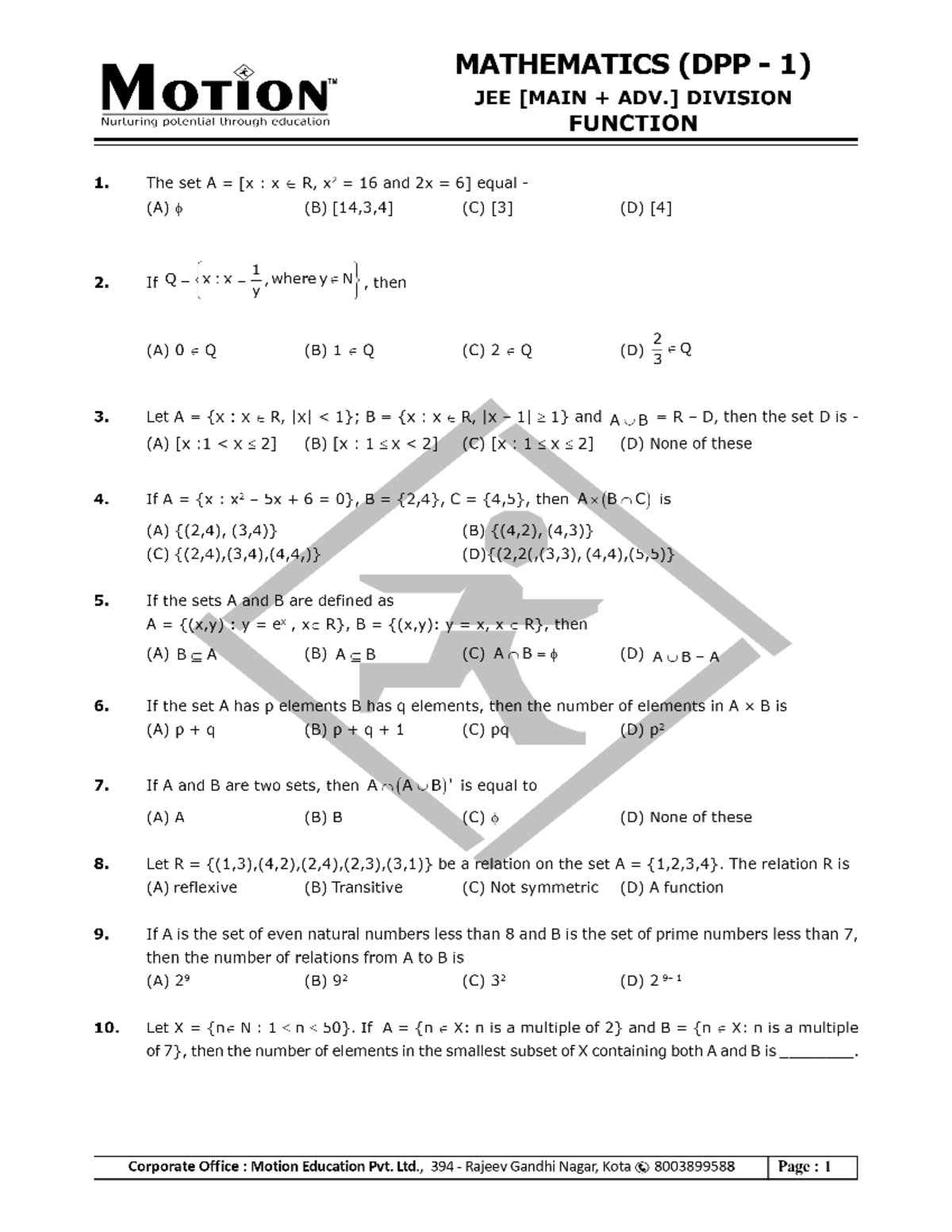 FUNCTION MATHEMATICS DPP 1-7 JEE DIVISION Revision Notes - Studocu